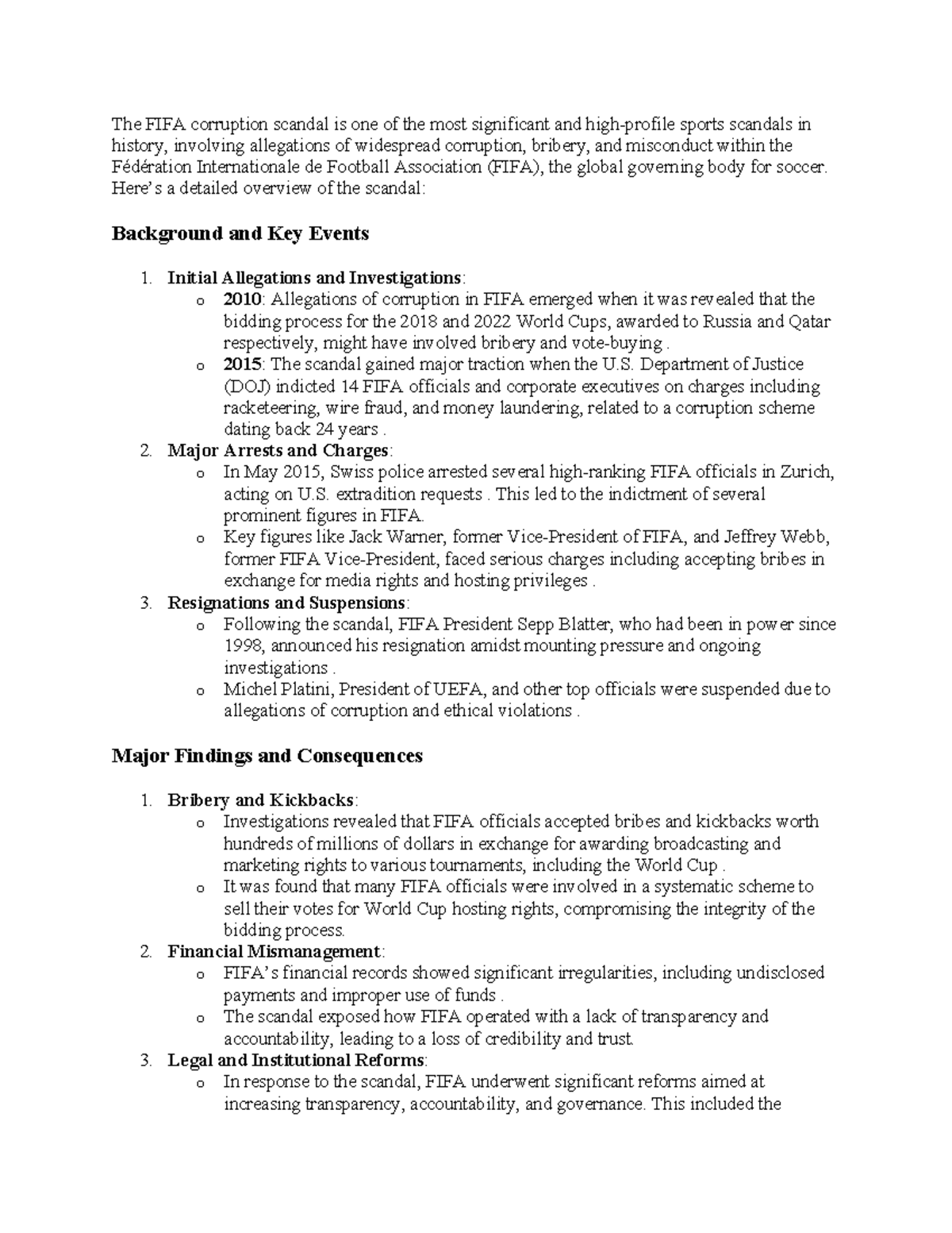 Case Study: FIFA Corruption Scandal Overview and Key Findings - Studocu