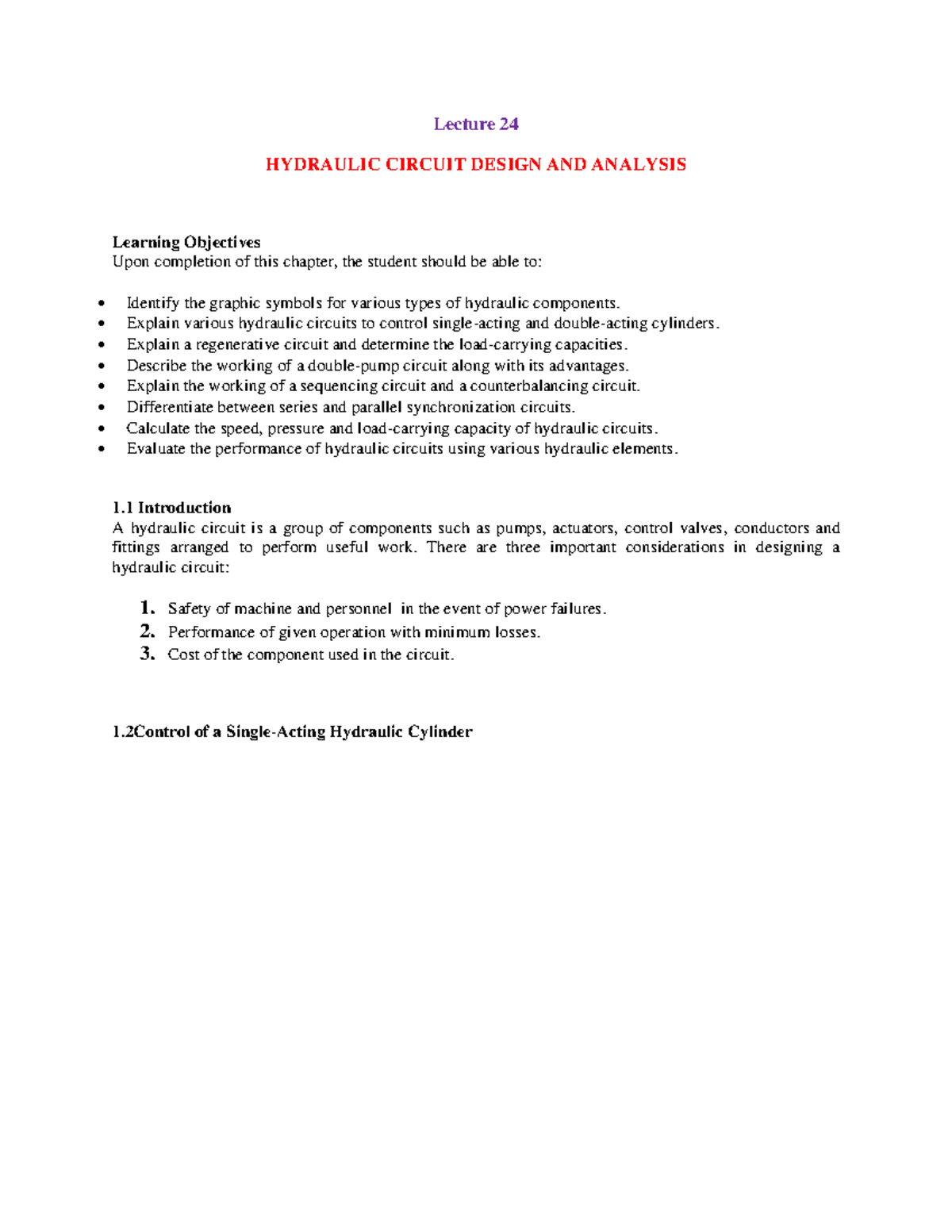 Lecture 24: Hydraulic Circuit Design and Analysis Overview - Studocu