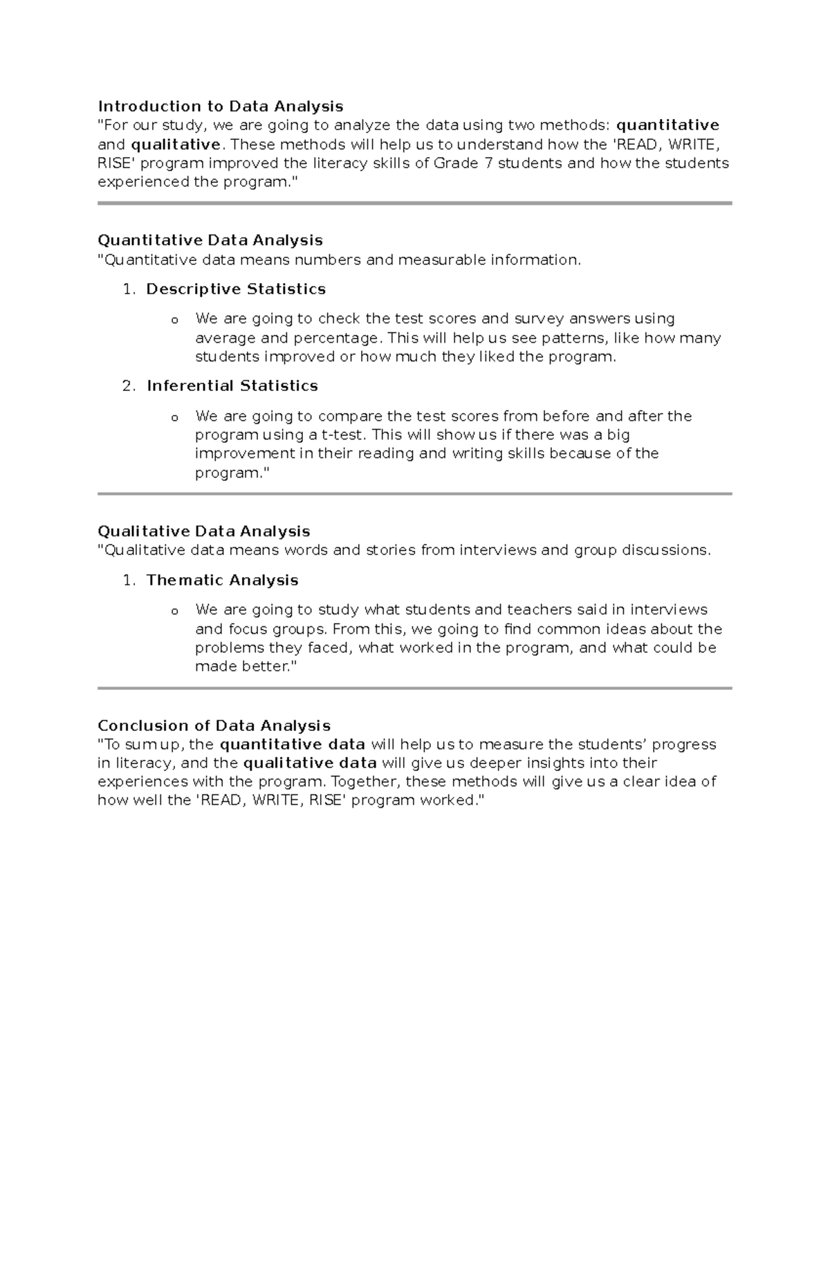 Script- Action-PLAN - Vybb - Introduction to Data Analysis "For our ...