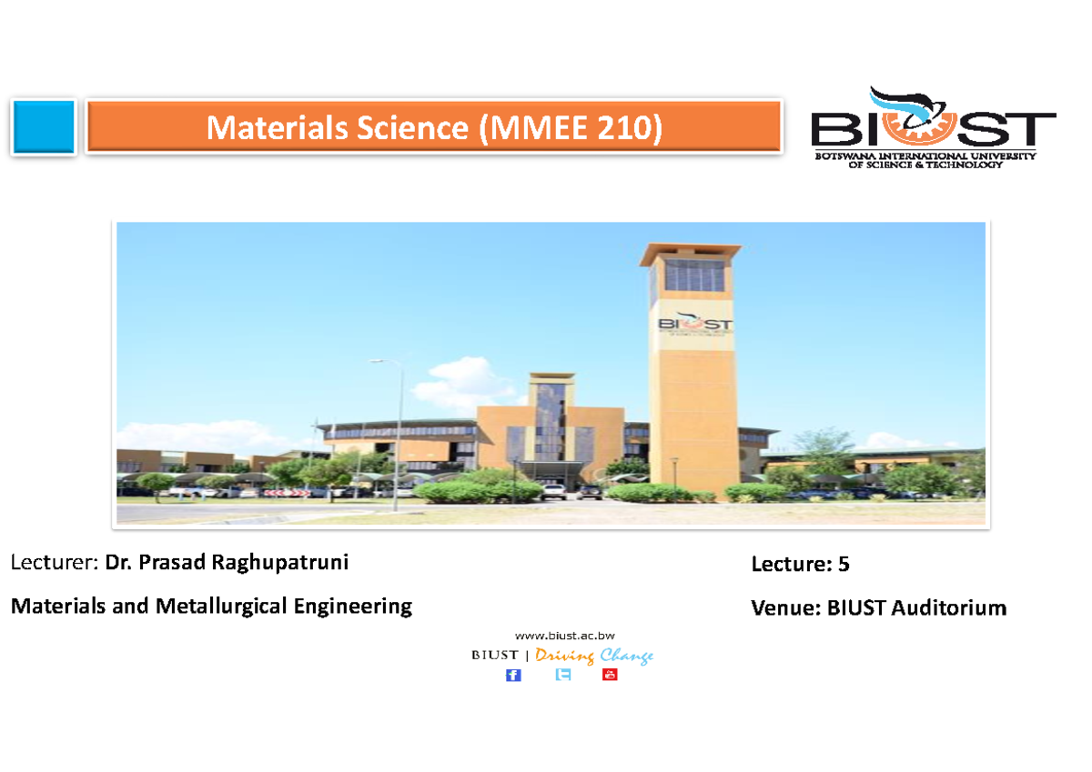 Materials Science (MMEE 210) Lecture 5: Crystallography Overview - Studocu