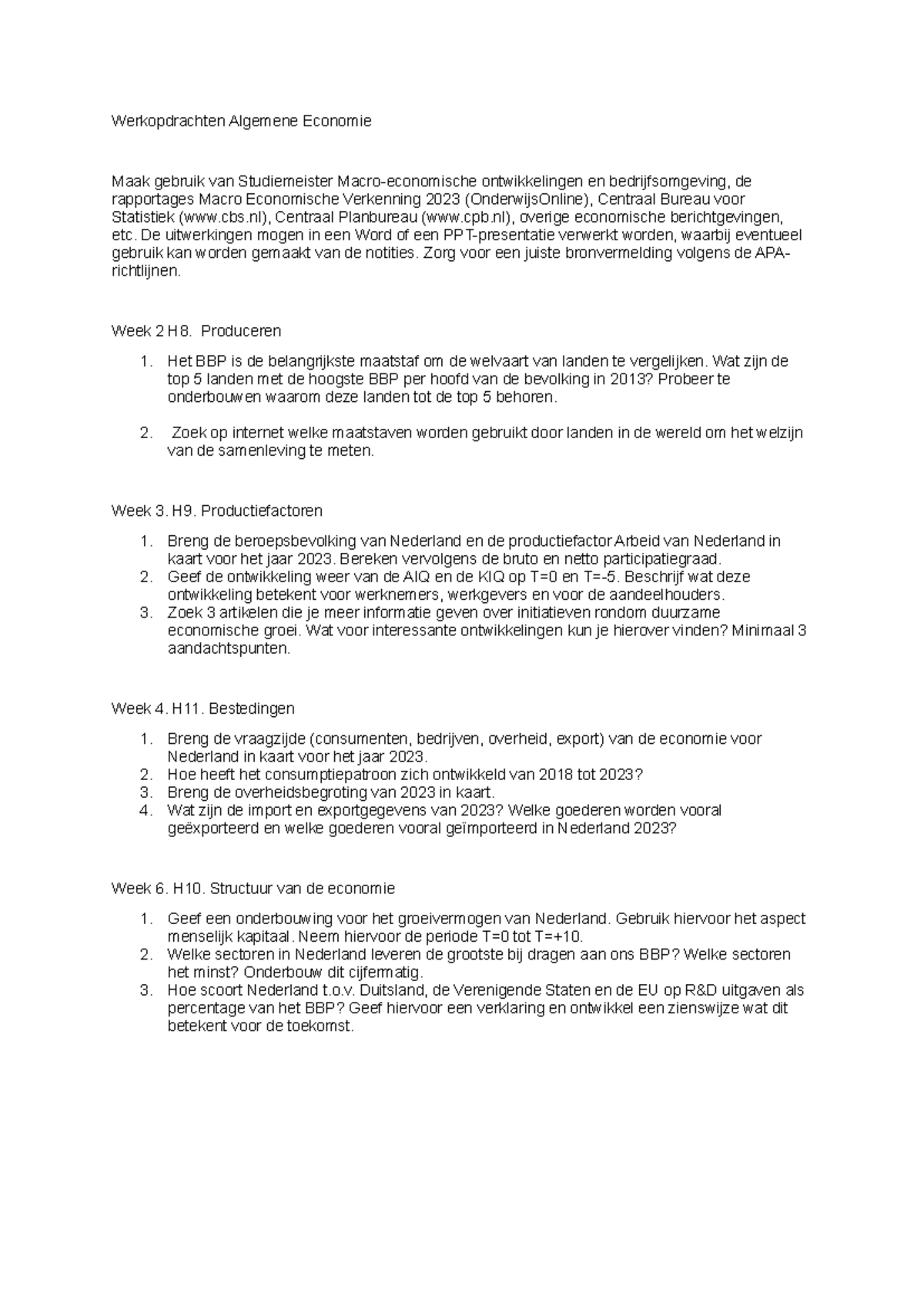 Werkopdrachten Algemene Economie: Macro & Micro Economische Analyse ...