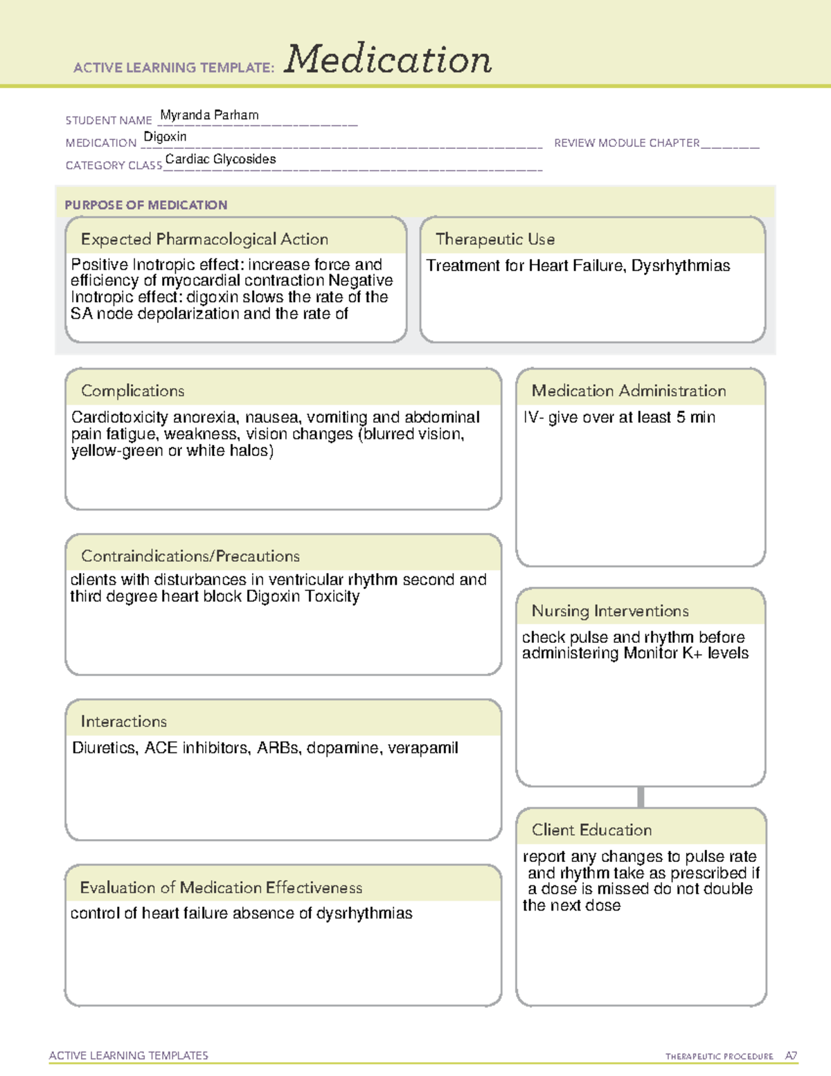Pharm 5 - Active Learning Template: Digoxin Review Module - Studocu