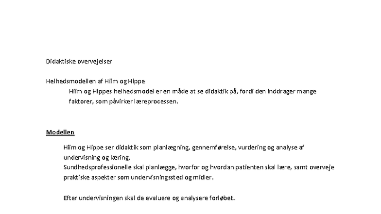 Didaktiske overvejelser: Helhedsmodellen af Hiim og Hippe (5. Didaktik ...