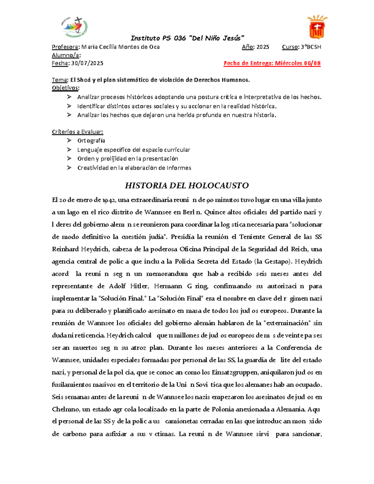 Actividad Evaluativa N°7: Historia del Holocausto Judío - 3°BCSH 2025 ...