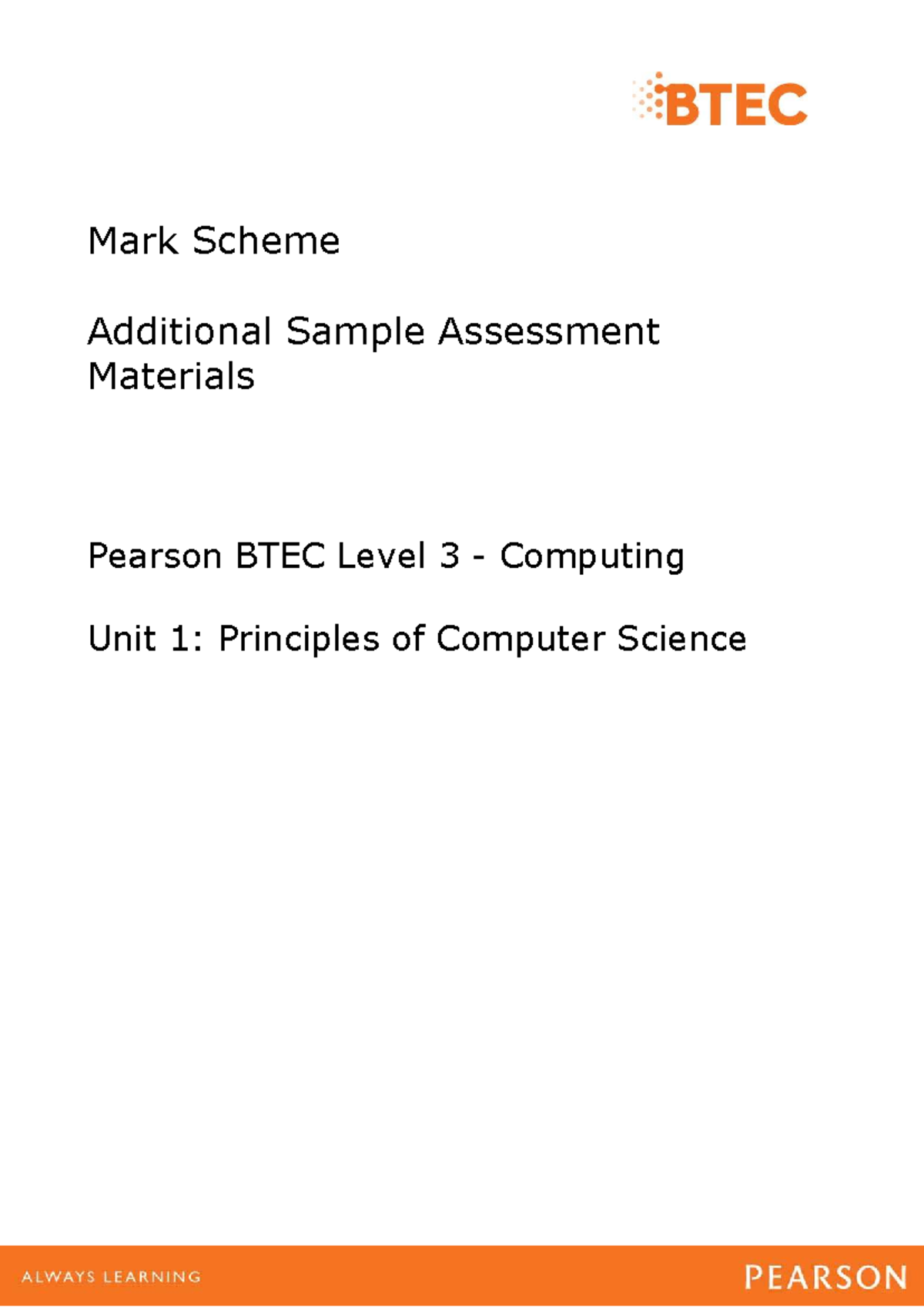 Additional Sample Assessment Material for Unit 1: Principles of ...