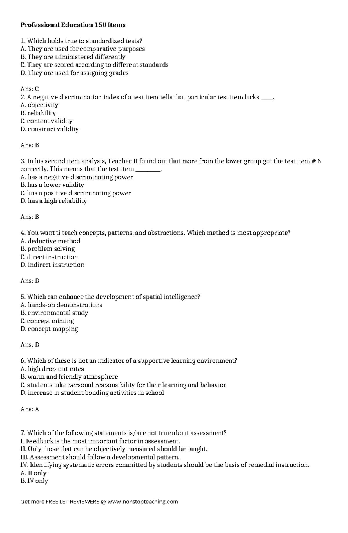 Profed Final - LET Reviewer practice exam for Professional Education ...