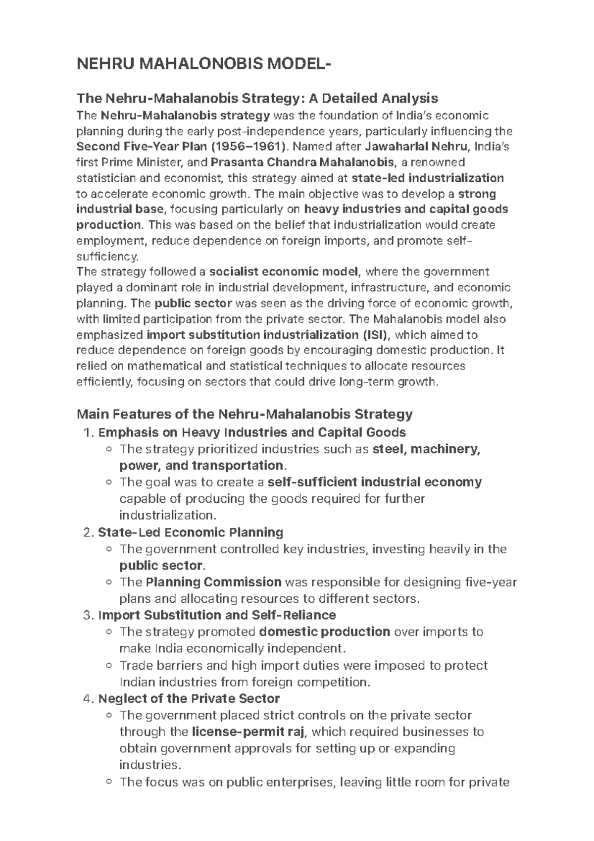 Nehru-Mahalanobis Model: Economic Planning in India (1956–1961 ...