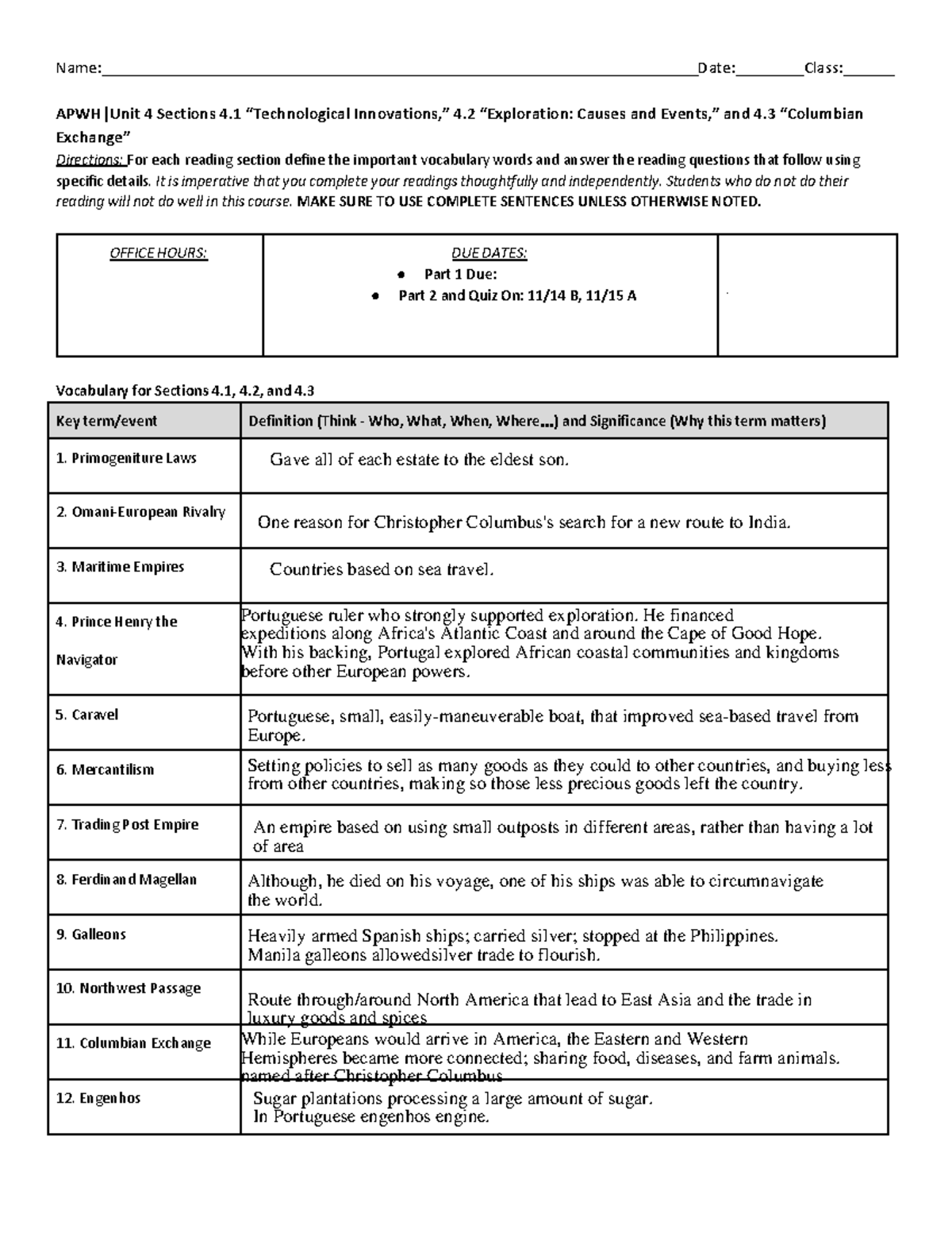 APWH Unit 4 Exam Review: Sections 4.1-4.3 Vocabulary & Concepts - Studocu