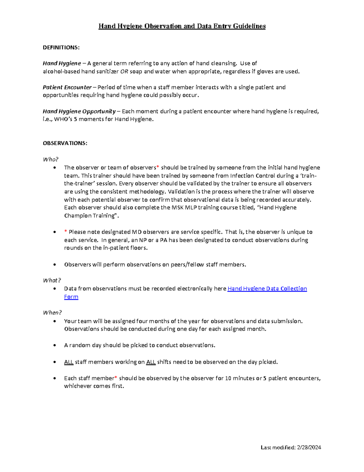Hand Hygiene Observation & Data Entry Guidelines for Staff Compliance ...