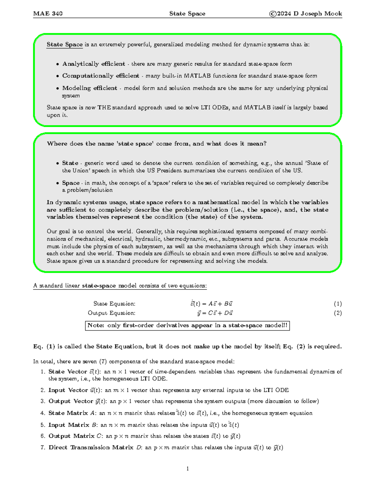 MAE 340 Final Exam State Space Analysis and Modeling Techniques - Studocu