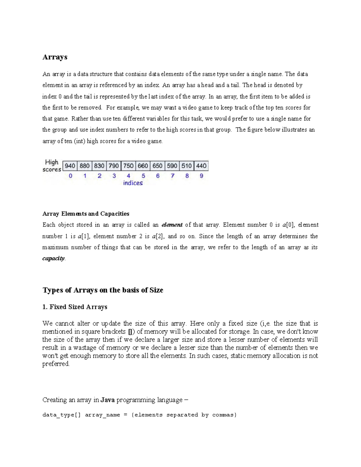 Lecture 2.2: Understanding Arrays and Their Operations - Studocu