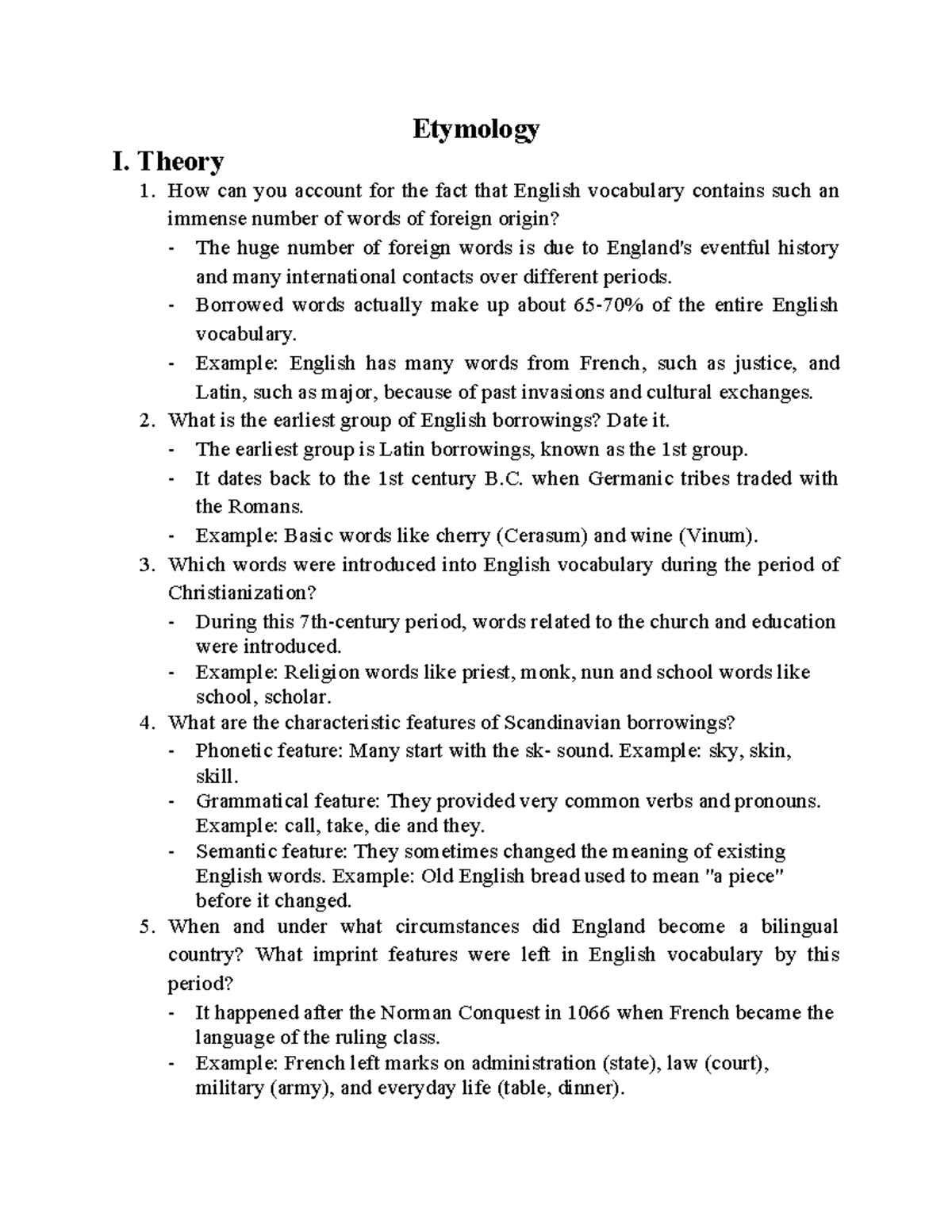Etymology Study Notes: English Vocabulary Origins and Borrowings - Studocu