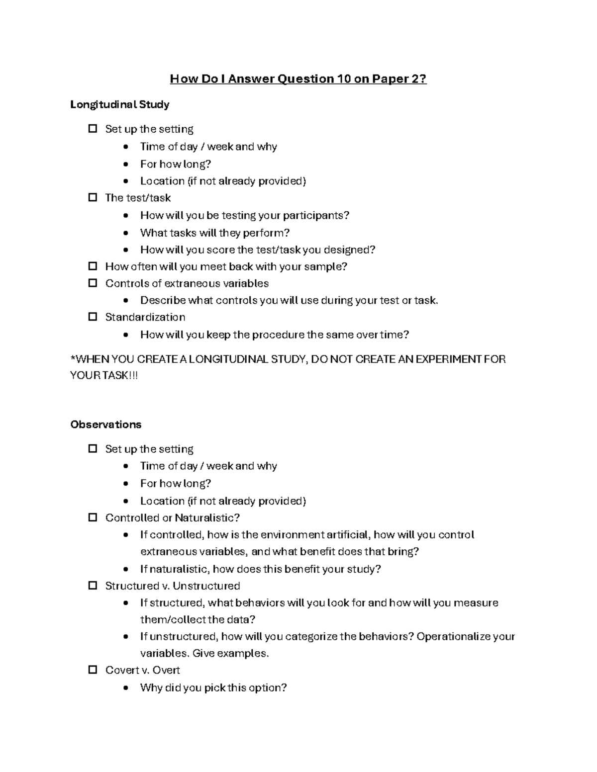 Paper 2: Answer Guide for Question 10 on Longitudinal Studies ...