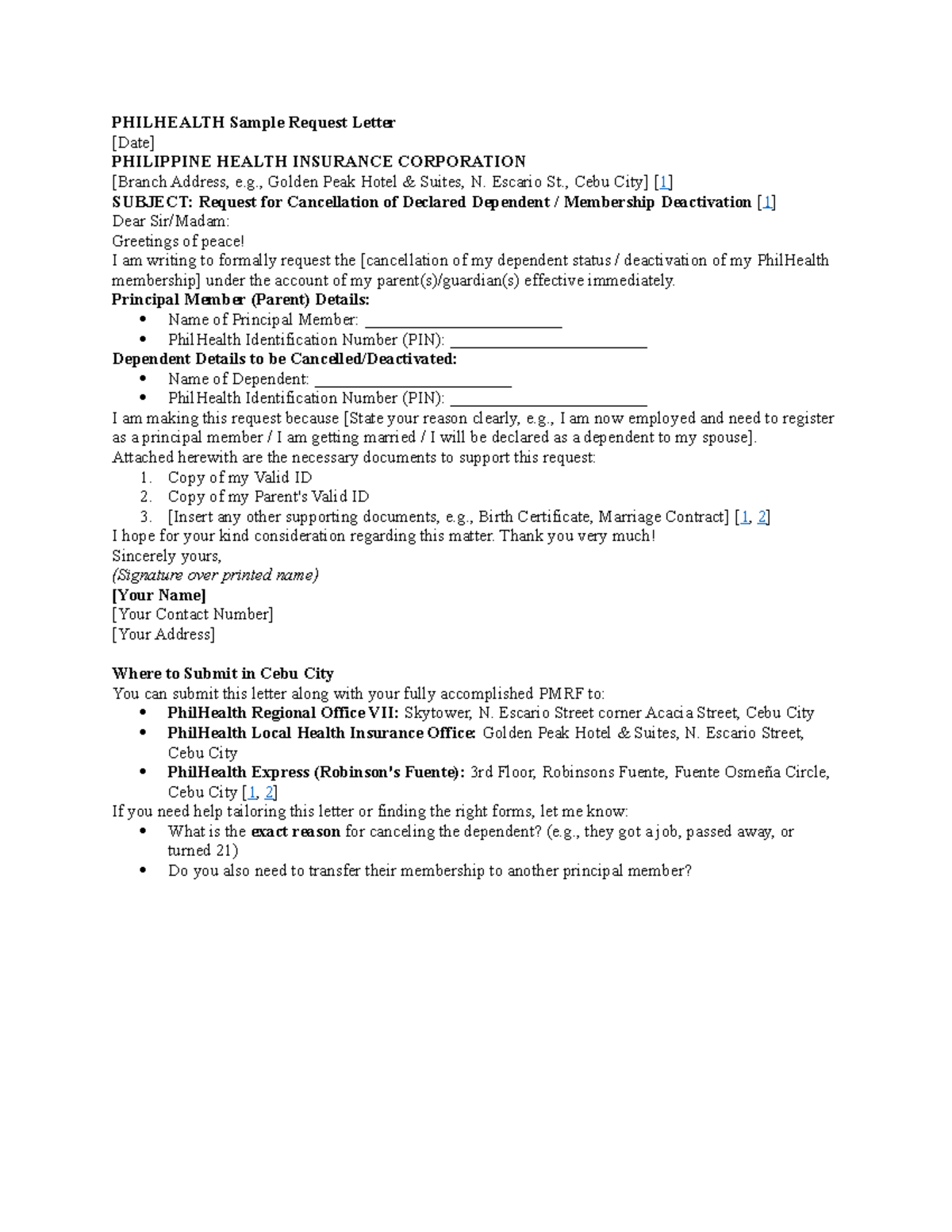 PHILHEALTH Sample Request Letter for Dependent Status Cancellation ...