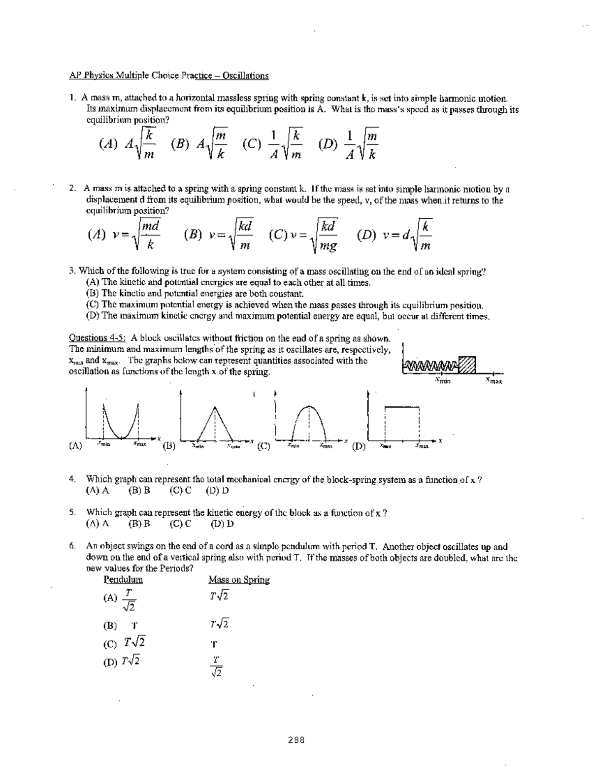 AP Physics (Oscillations) MC Practice & Answer Key for Simple Harmonic Motion - Studocu
