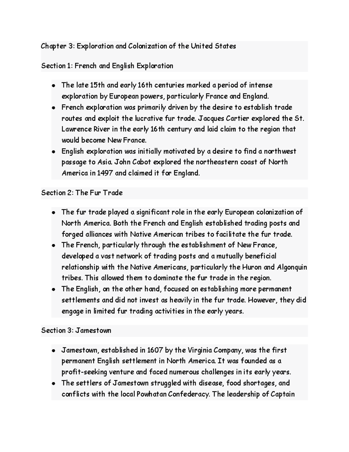 APUSH Chapter 3: Exploration, Colonization, and Key Developments - Studocu