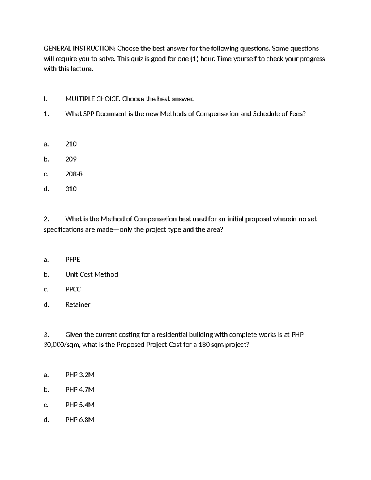 MOC - Quiz on Methods of Compensation and Fees - Studocu