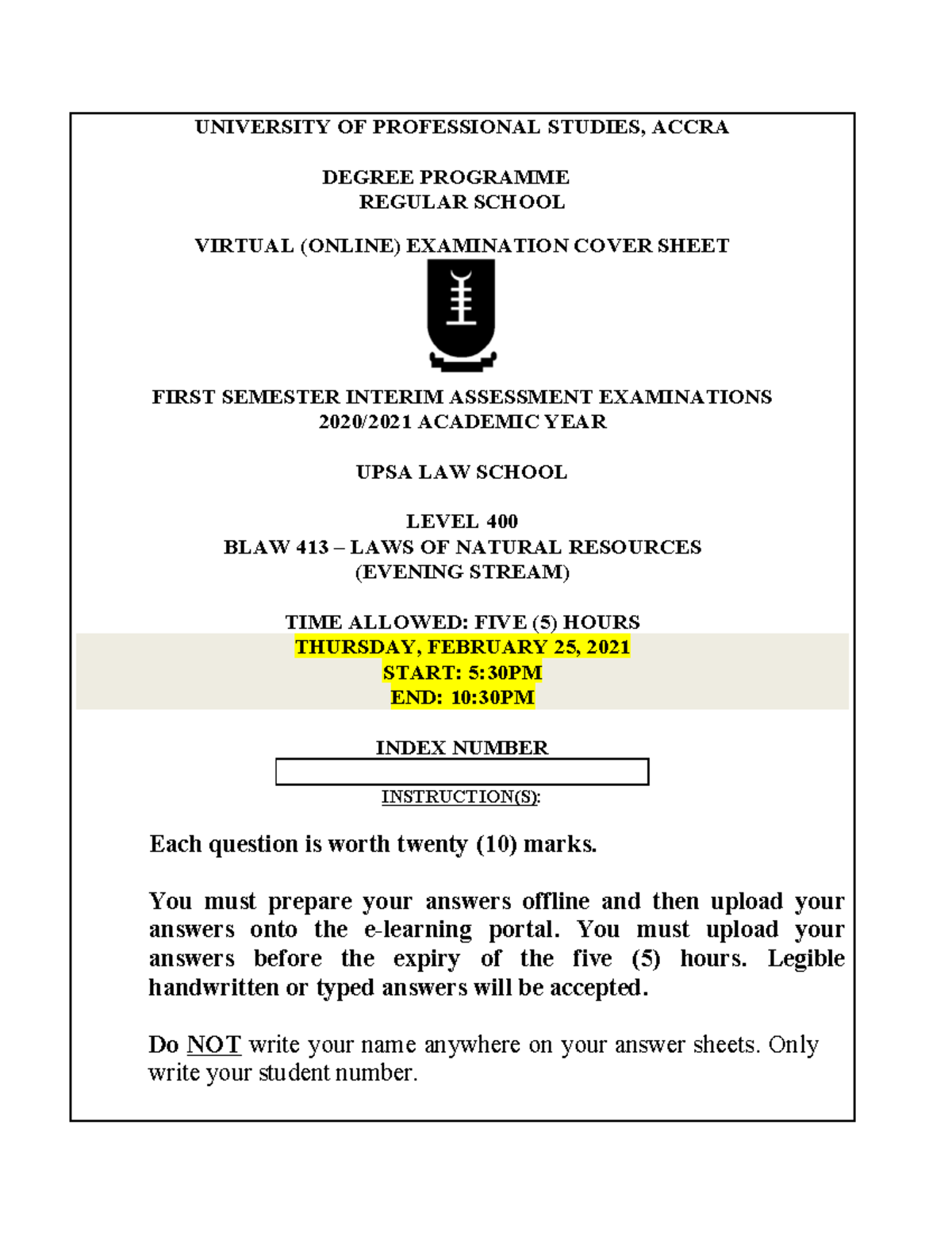 Sample/practice exam 2021, questions and answers - UNIVERSITY OF ...