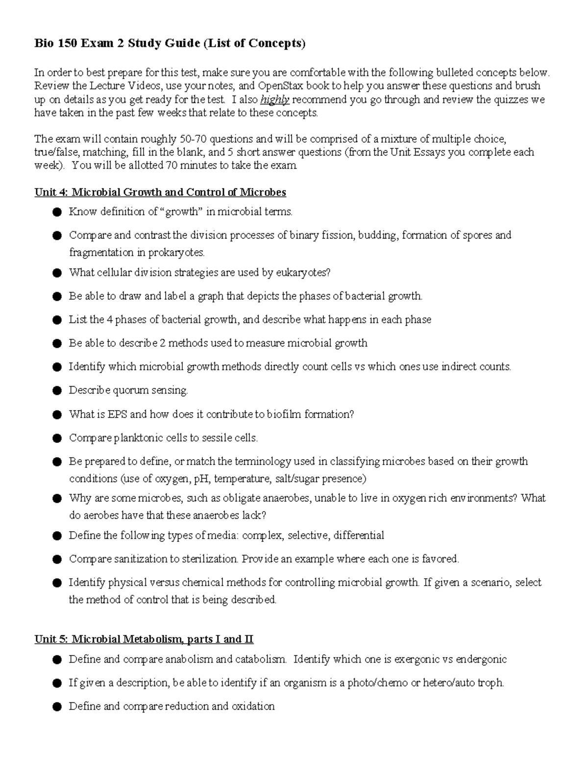 Bio 150 Exam 2 Study Guide: Key Concepts & Review Tips - Studocu