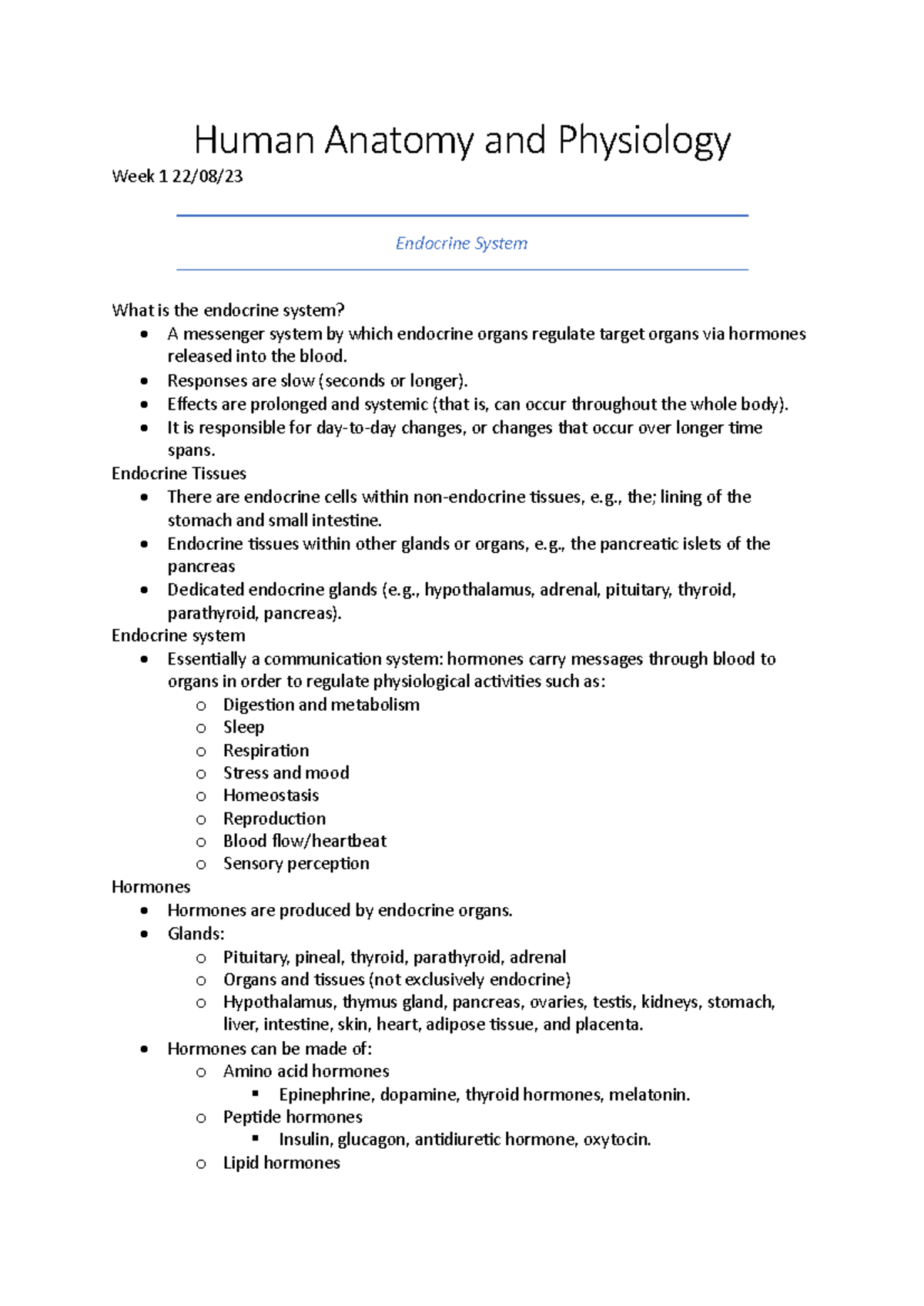 Human Anatomy & Physiology Lecture Notes: Endocrine & Nervous Systems ...