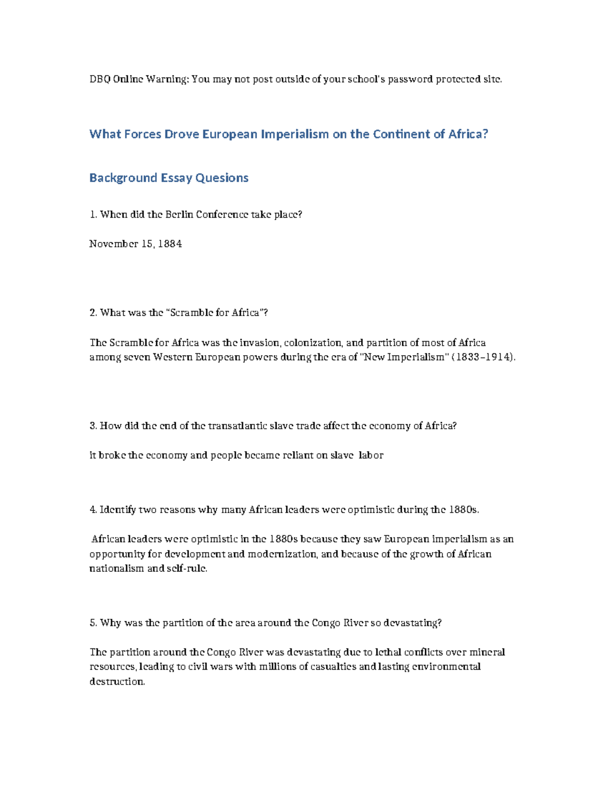 Forces Driving European Imperialism in Africa - DBQ Analysis - Studocu