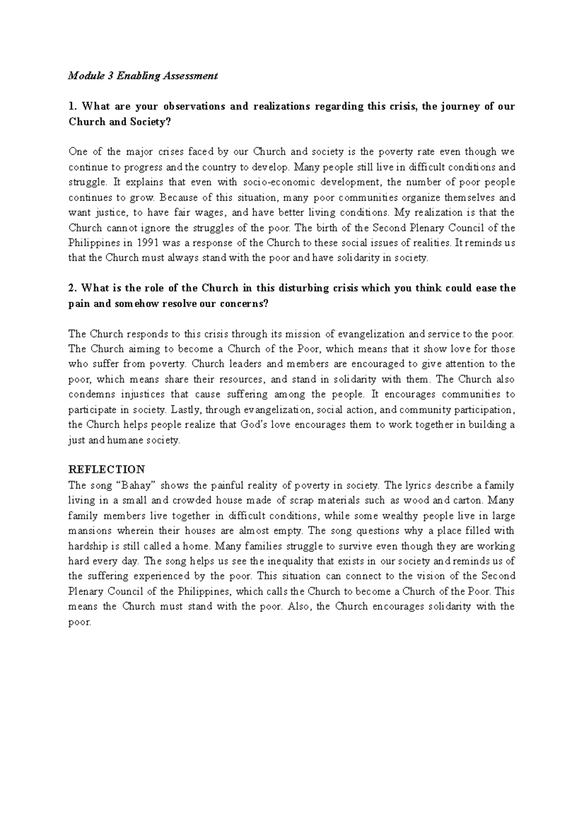 Module 3: Church's Role in Addressing Poverty Crisis - ASSIGNMENT - Studocu
