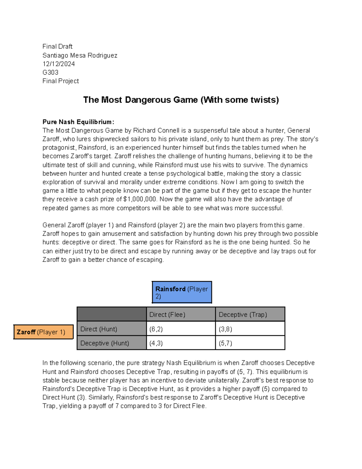 Most Dangerous Game - project - Final Draft Santiago Mesa Rodriguez 12 ...