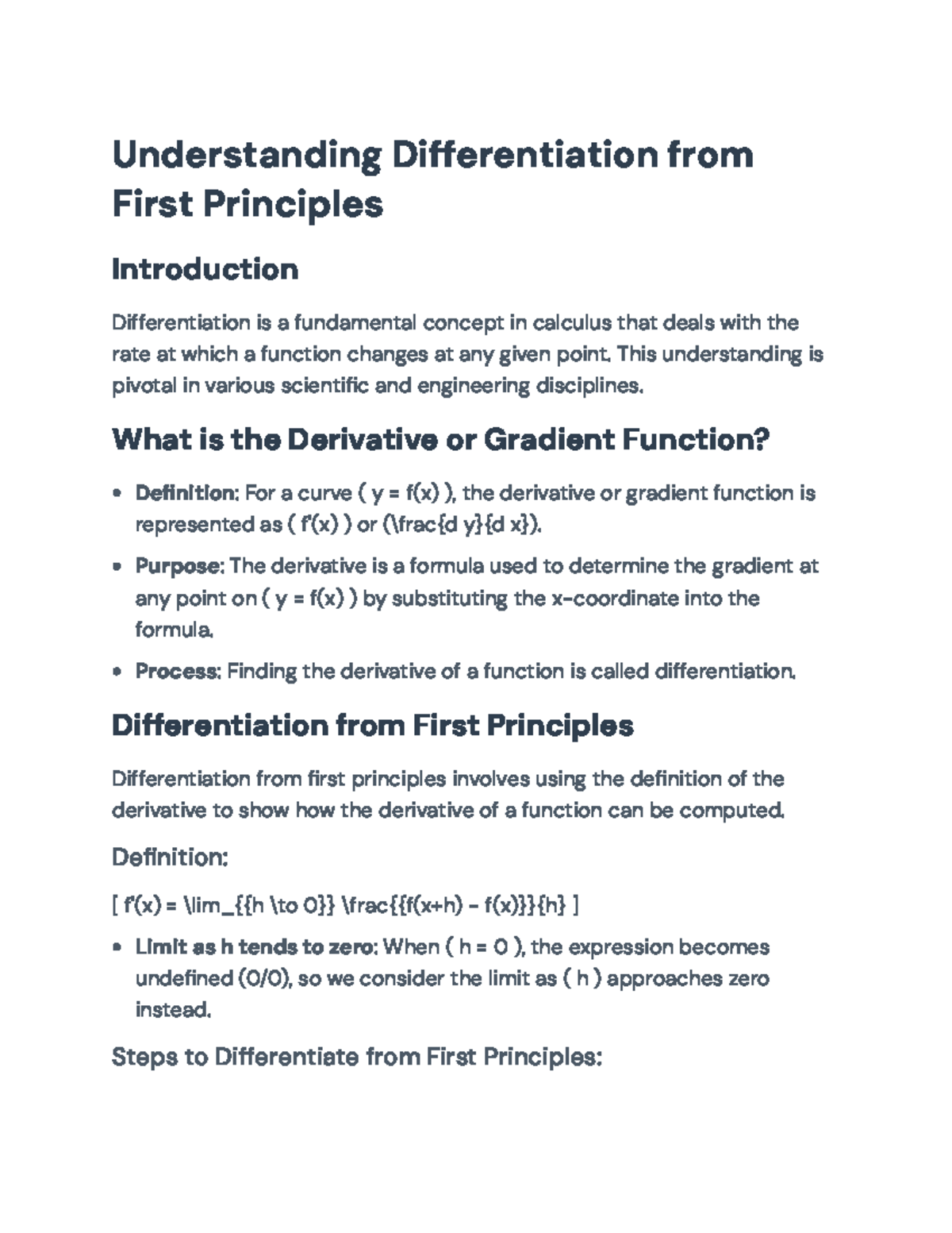 Understanding Differentiation from First Principles (Math 101 ...
