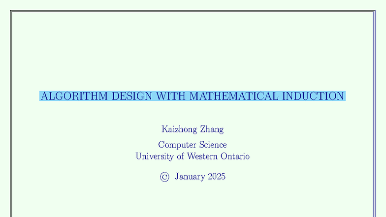 Algorithm Design with Mathematical Induction (CS 2025) - Studocu