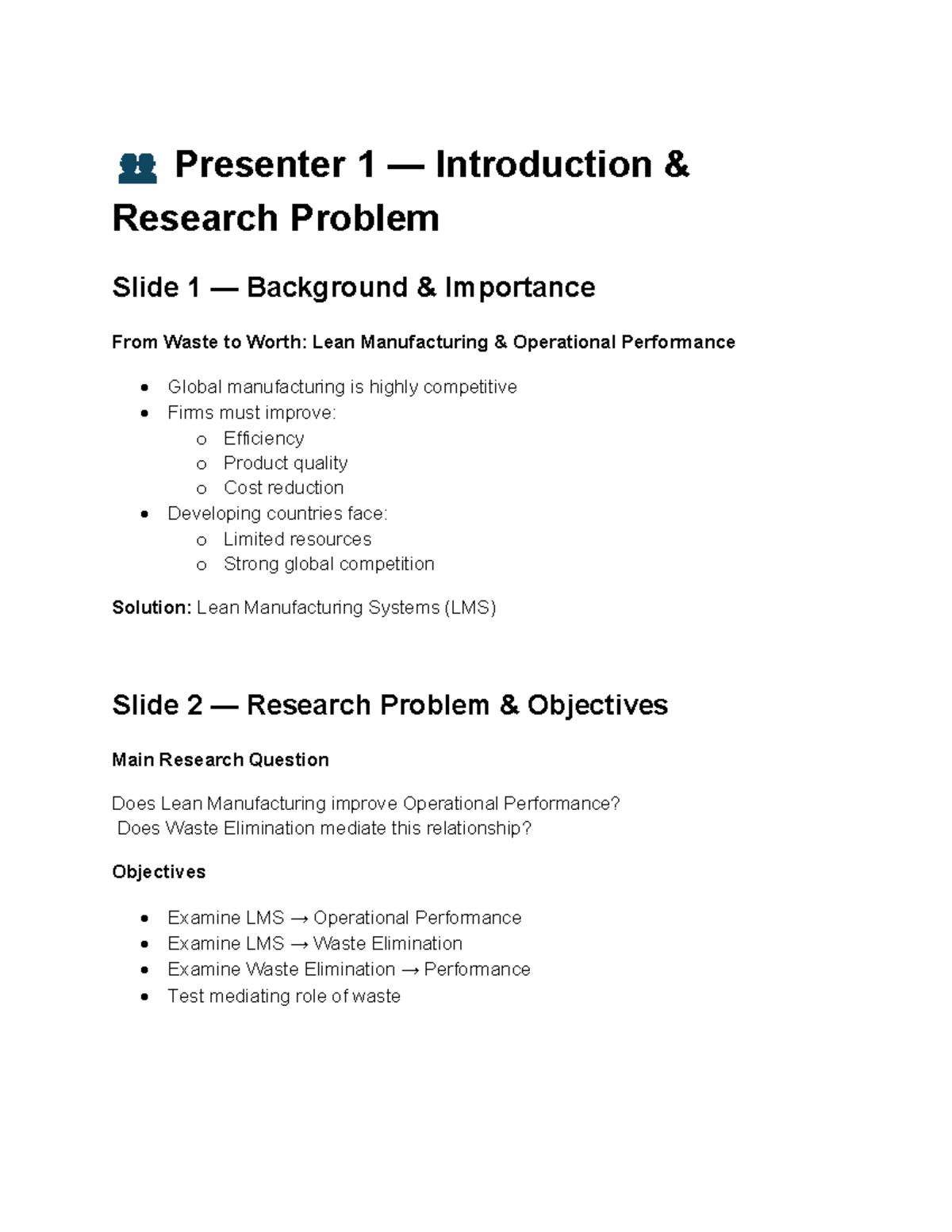 Lean Manufacturing and Operational Performance: Research Insights ...