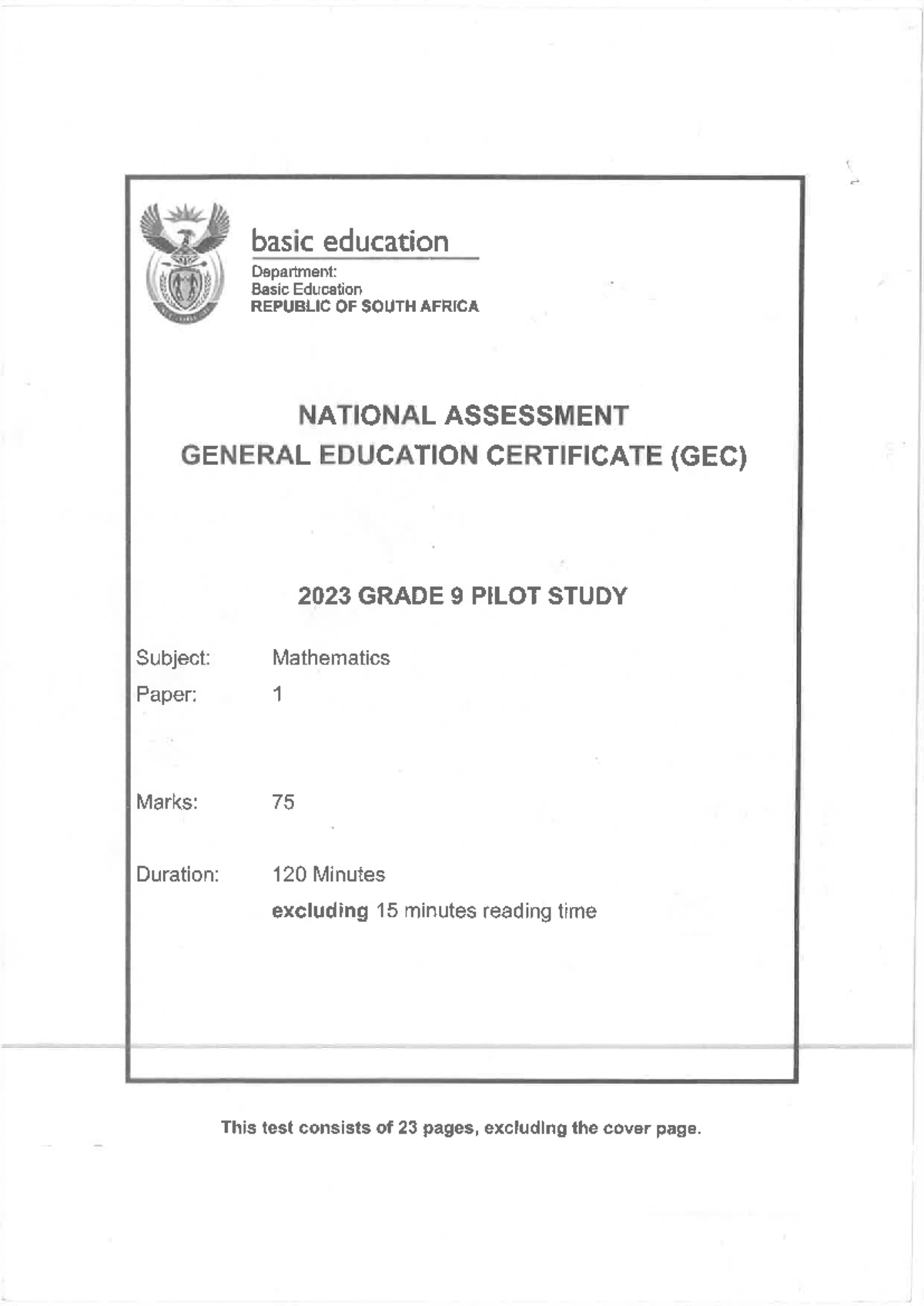 Grade 9 GEC Mathematics Paper 1 Study Guide 2023 - Studocu