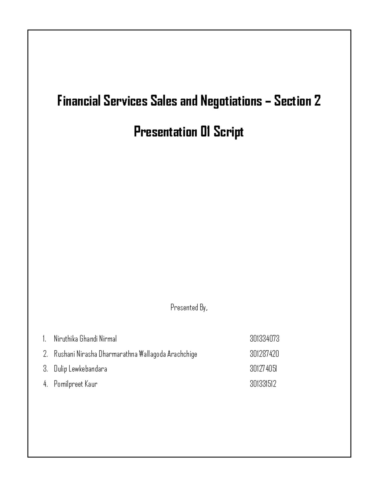 Financial Services Sales Presentation 01 Script - FINS 101 - Studocu