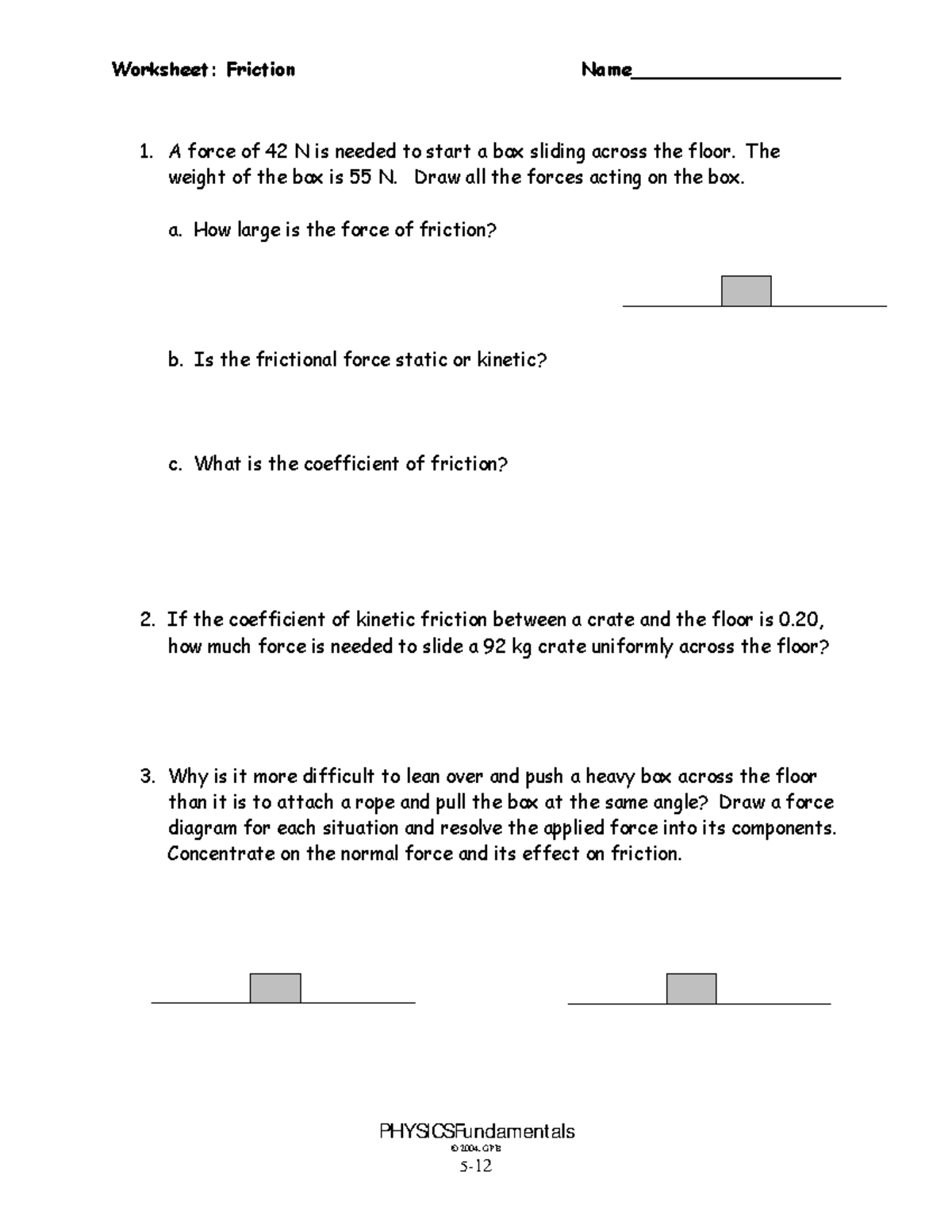 Friction Worksheet 1 - PHYSICS Fundamentals 2004, GPB - Studocu