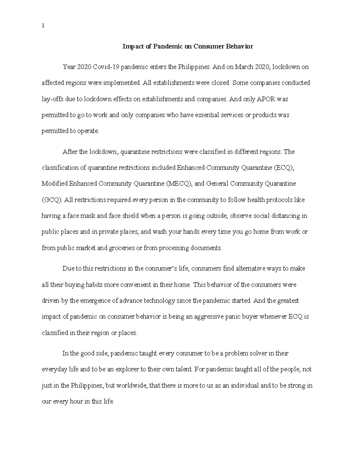 Impact of Pandemic on Consumer Behavior - And on March 2020, lockdown ...