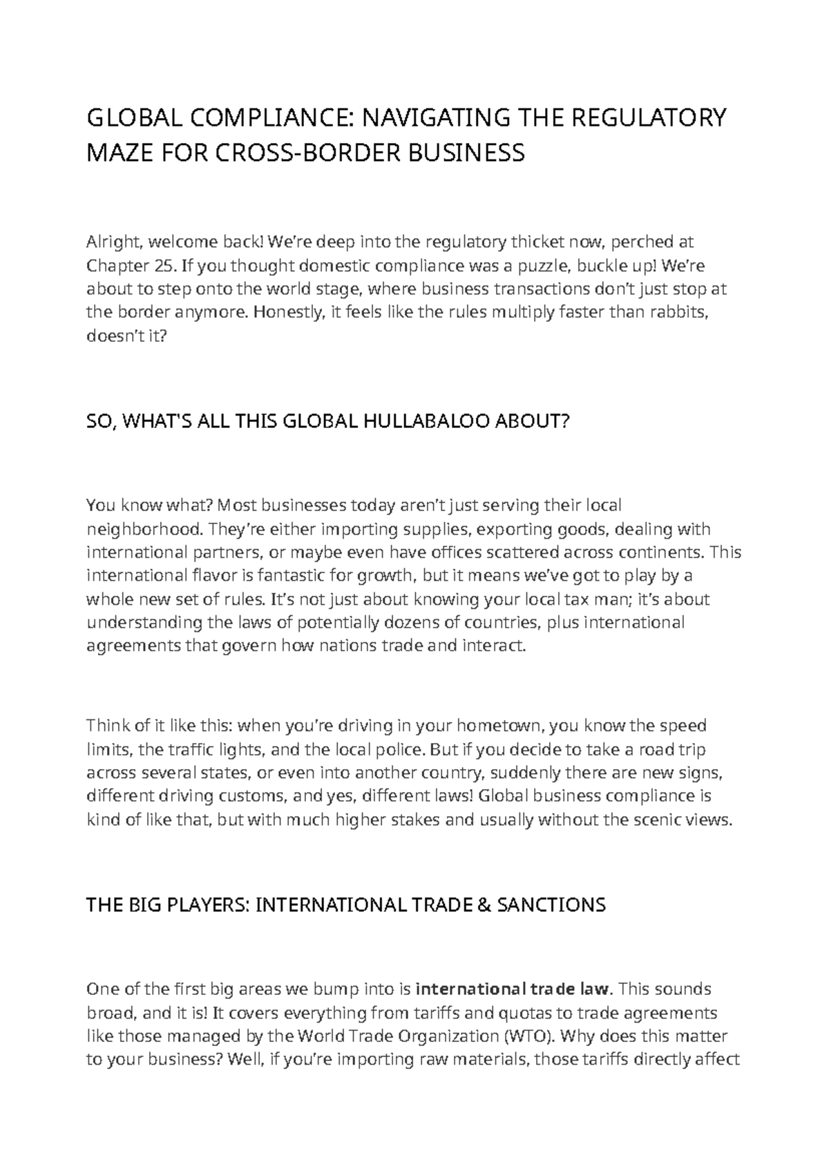 GLOBAL COMPLIANCE: REGULATORY FRAMEWORK CHAPTER 25 REVIEW - Studocu