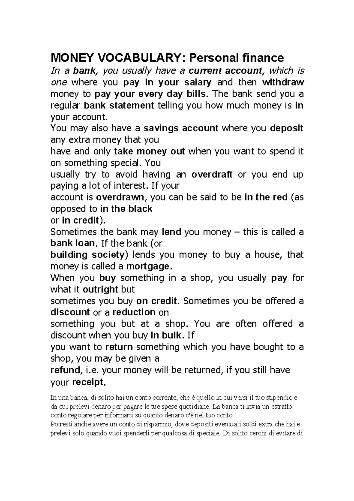 Money Vocabulary: Personal Finance Notes (MONEY 101) - Studocu