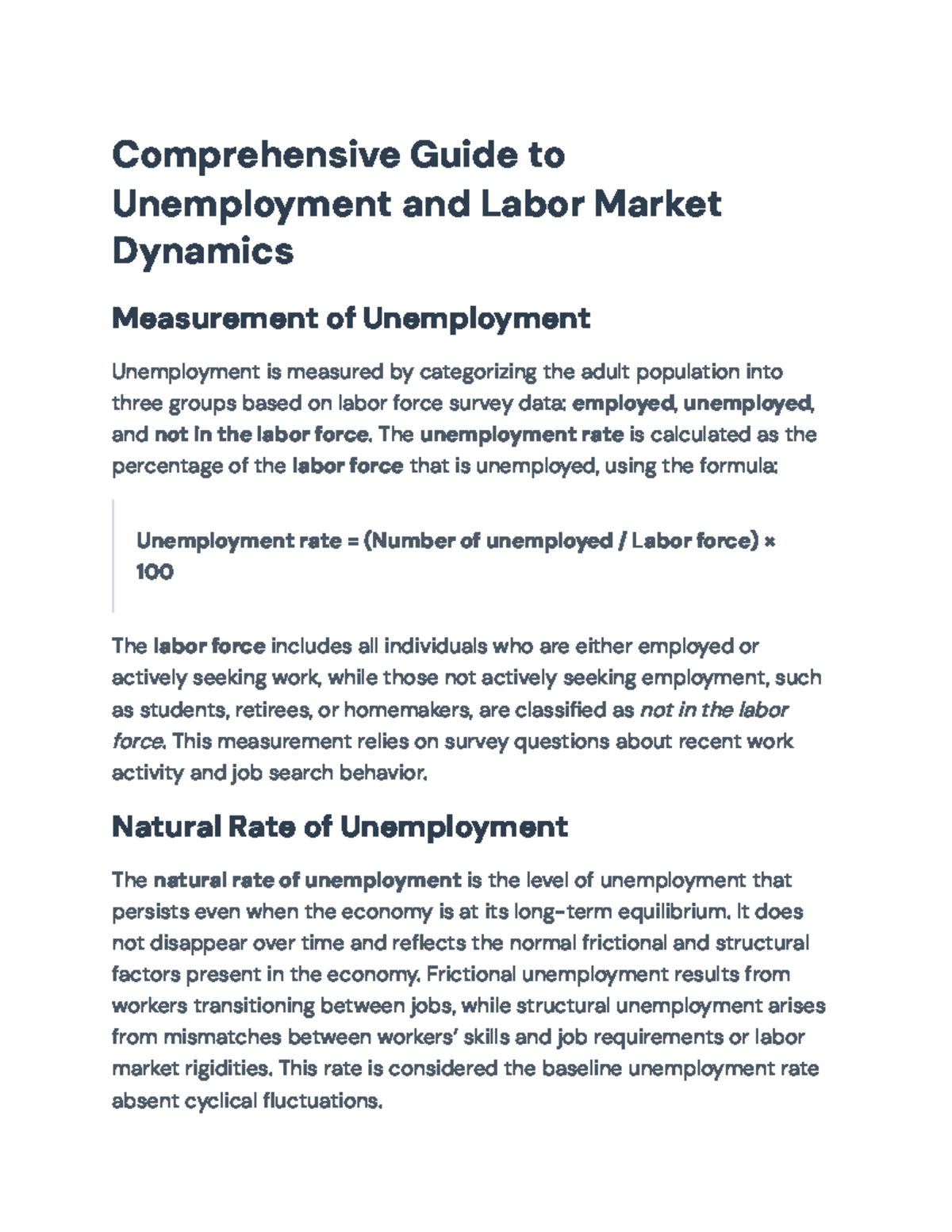Comprehensive Overview of Unemployment & Labor Market Dynamics - Studocu