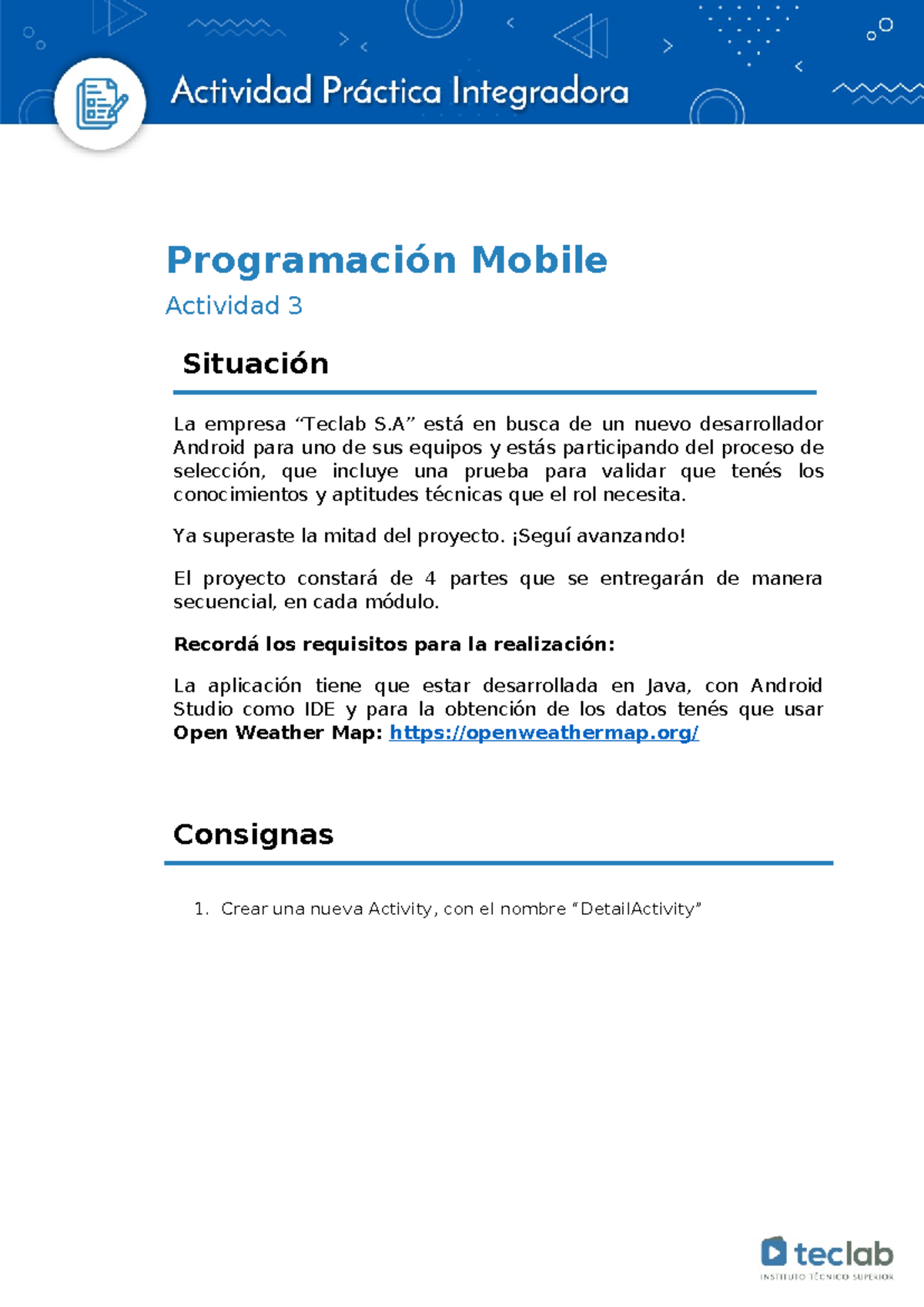 Actividad 3: Desarrollo de App Android en Java - Programación Mobile - Studocu