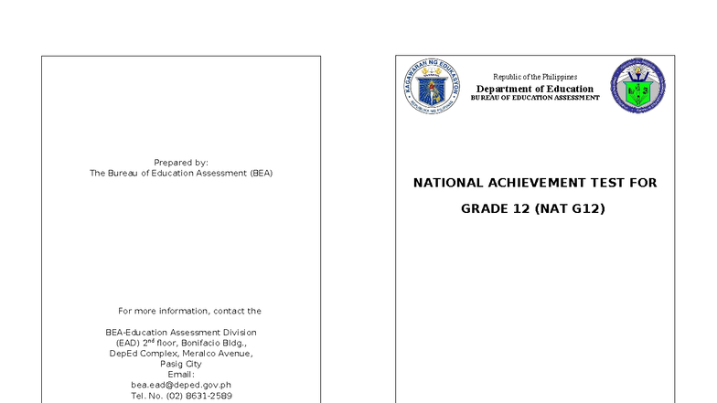 NAT G12 Sample Test Items: English, Science, and Math - Studocu