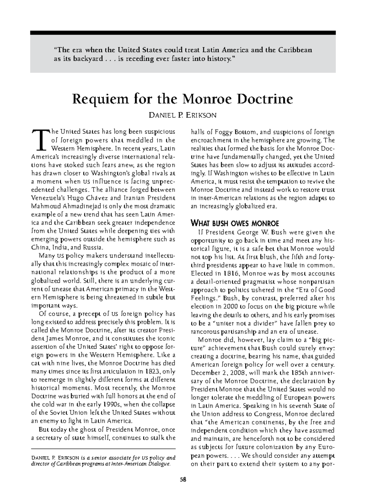 Requiem for the Monroe Doctrine: U.S. Influence in Latin America - Studocu