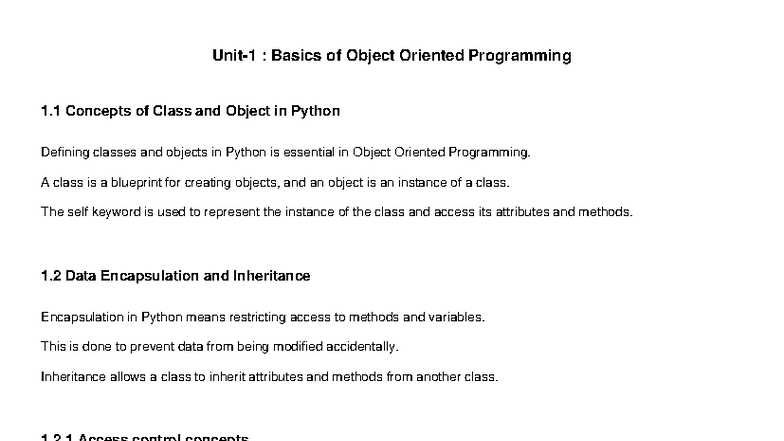 Unit 1 Oop Python Class Object Encapsulation Inheritance Notes