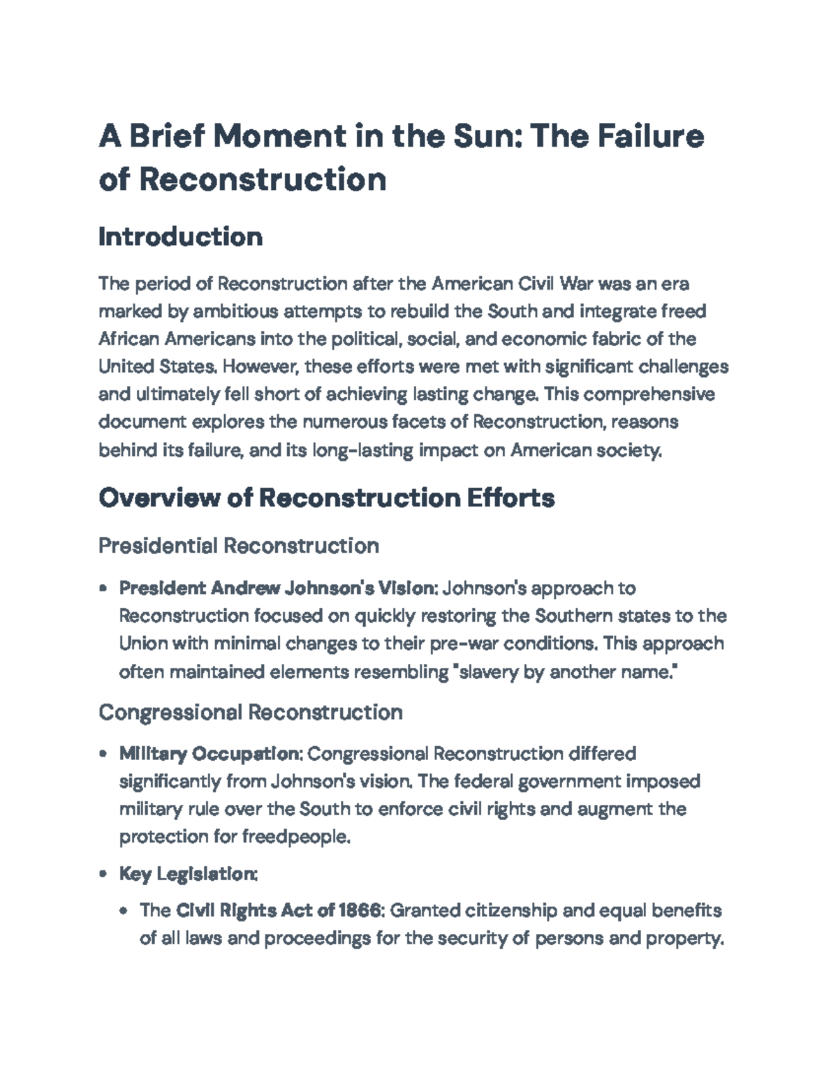 Reconstruction Era Challenges: Analyzing Failures and Impact - A Brief ...