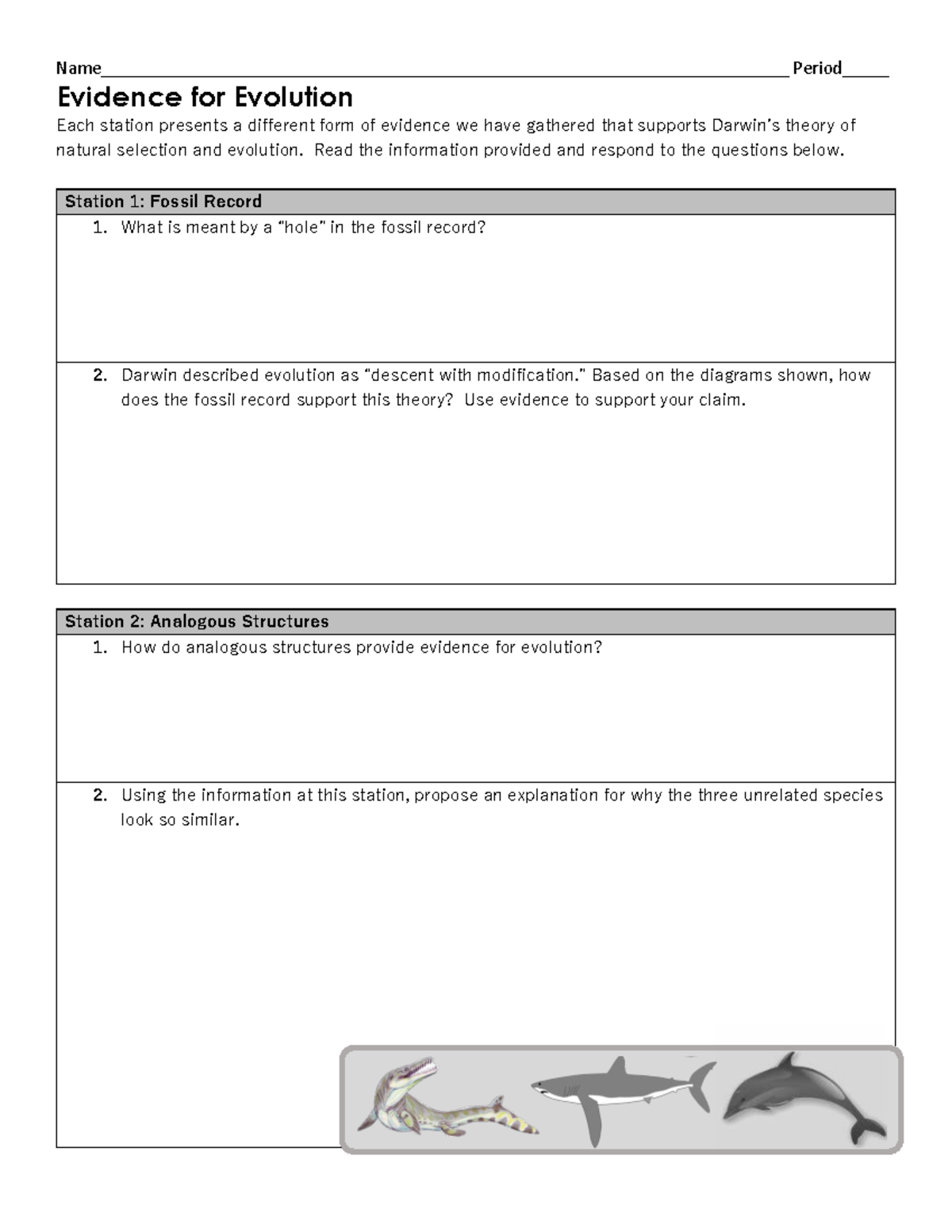 Evidence for Evolution Stations: Exploring Natural Selection in Depth ...