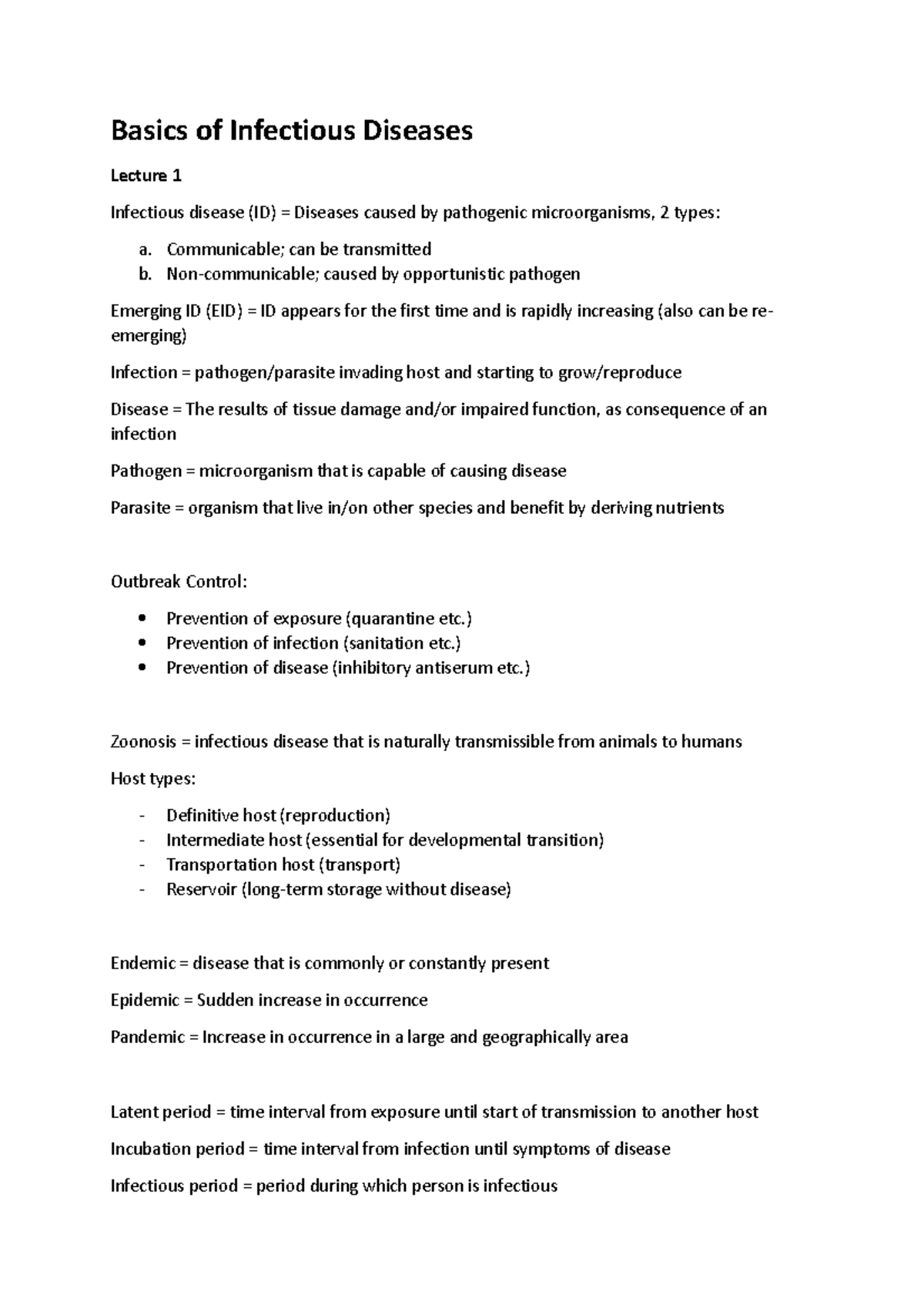 Basics of Infectious Diseases: Lecture Notes Overview (ID 101 ...