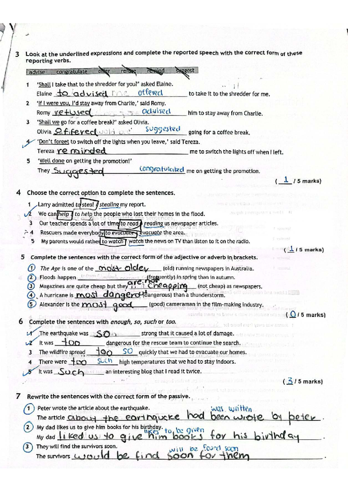 ENGLISH UNIT 9: QUIZ 3 - Reported Speech & Grammar Exercises - Studocu