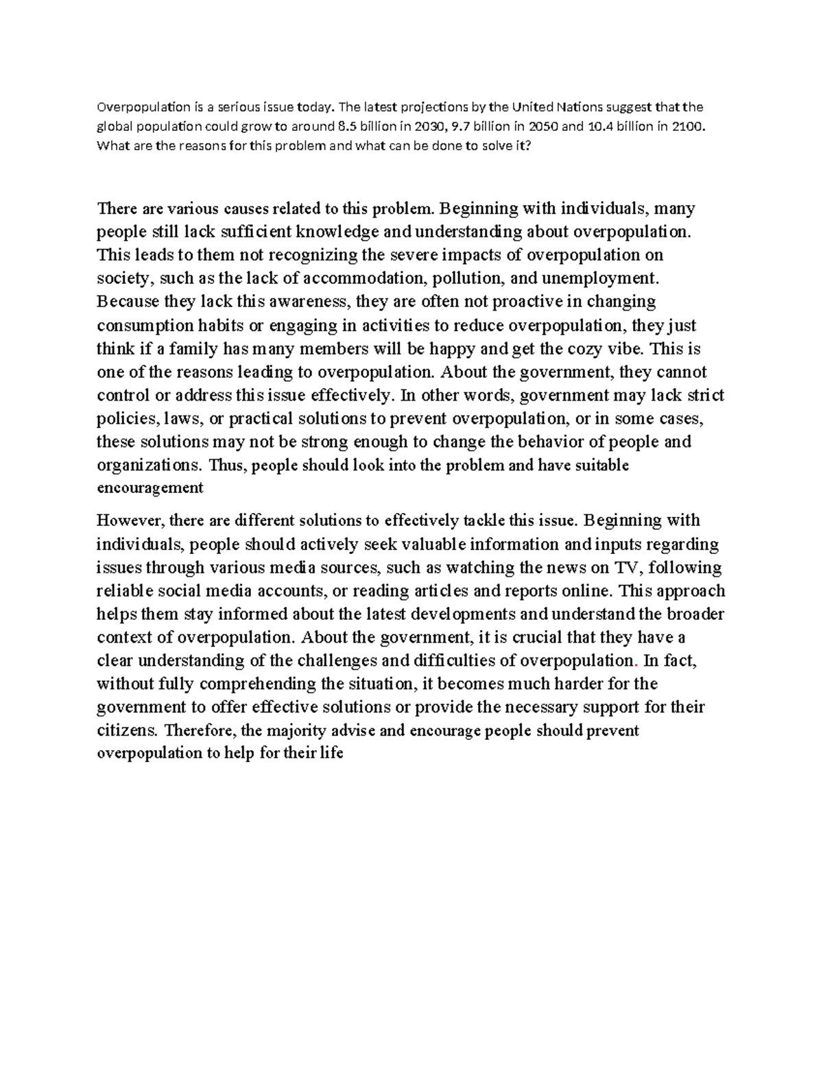 Overpopulation: Causes, Effects, and Solutions - Essay Notes - Studocu