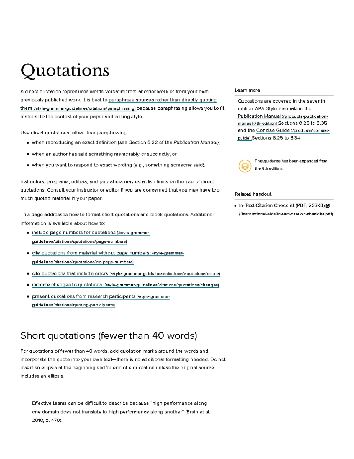 APA 7 Quotation requirements and under 40 words and over 40 words - Quotations A direct ...