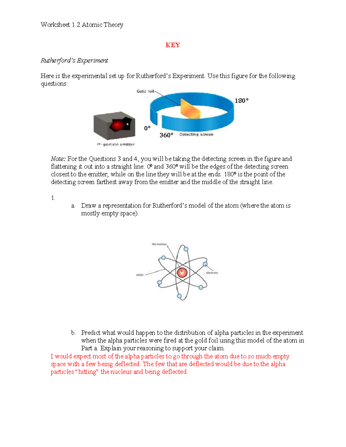 Rutherford's Experiment & Atomic Theory Worksheet (SC101) - Studocu