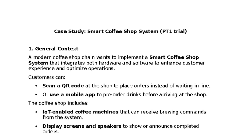 Case Study: Smart Coffee Shop System (PT1 Trial) Analysis - Studocu