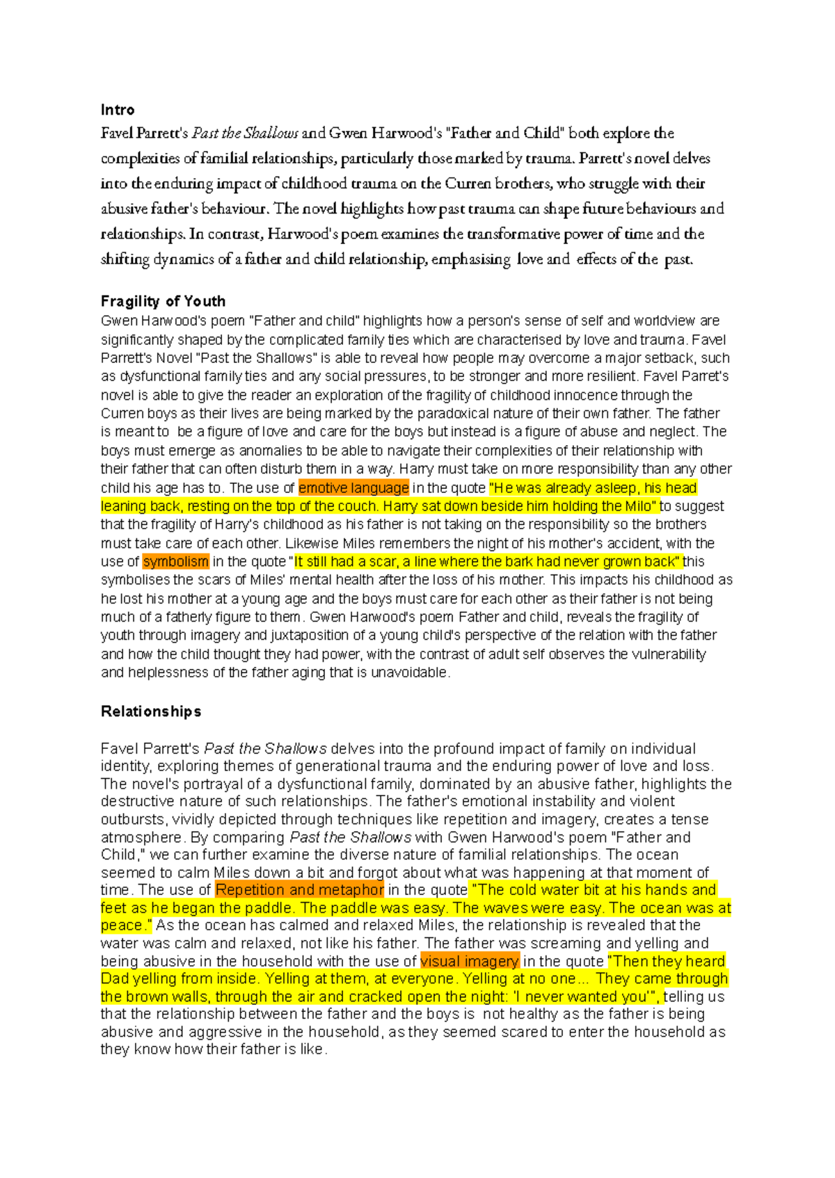 AT1 Year 12 English Essay: Exploring Familial Trauma in Favel and Gwen ...